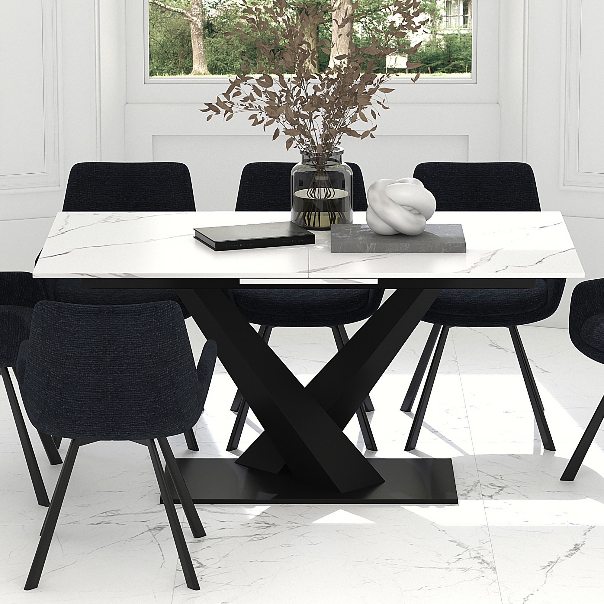 Julius Dining Table w/Extension in White and Black