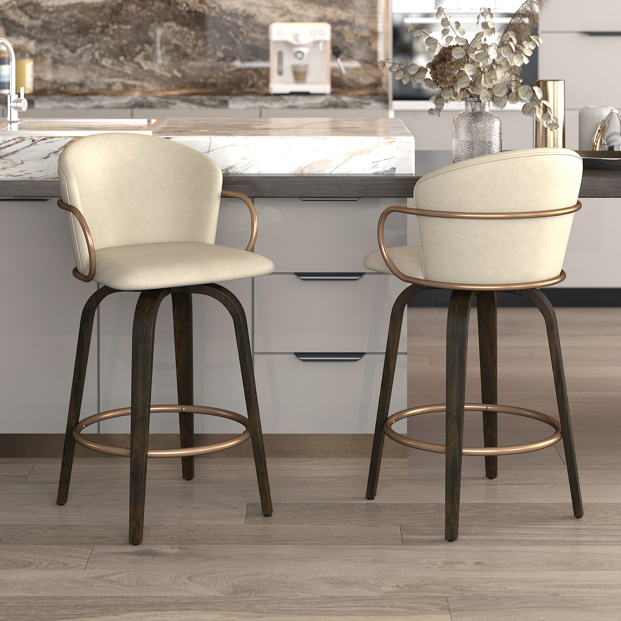 Lawson 26" Counter Stool, set of 2, with Swivel in Vintage Ivory, Brown ...