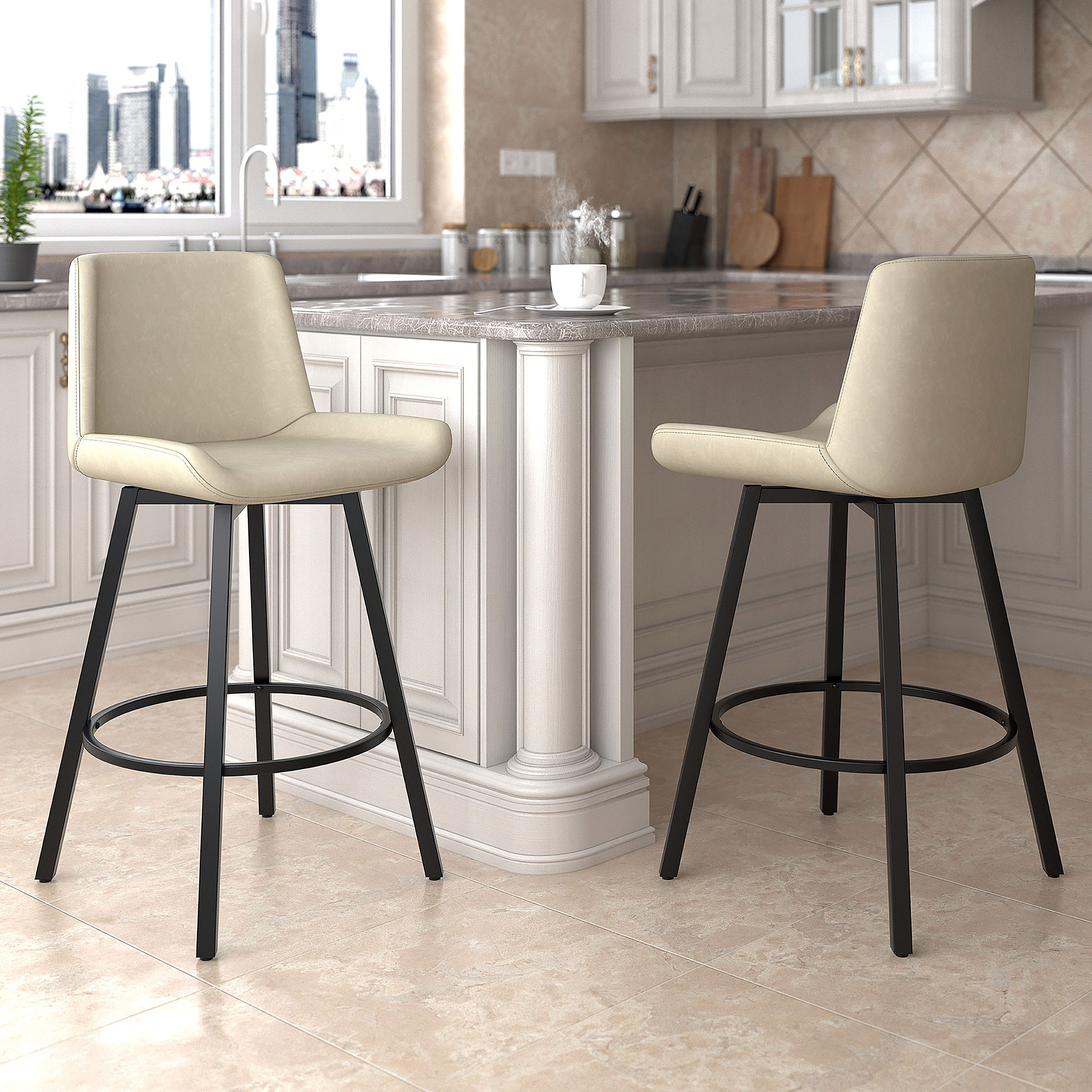 Fern 26" Counter Stool, set of 2, with Swivel in Vintage Ivory Faux ...